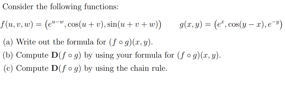 Solved Consider the following functions: | Chegg.com