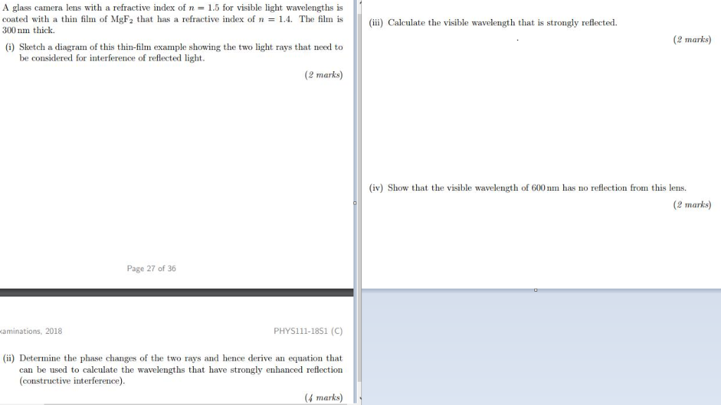 A glass camera lens with a refractive index of n = | Chegg.com