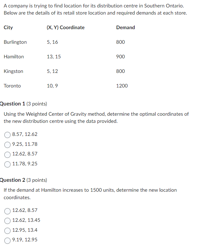Solved A company is trying to find location for its | Chegg.com