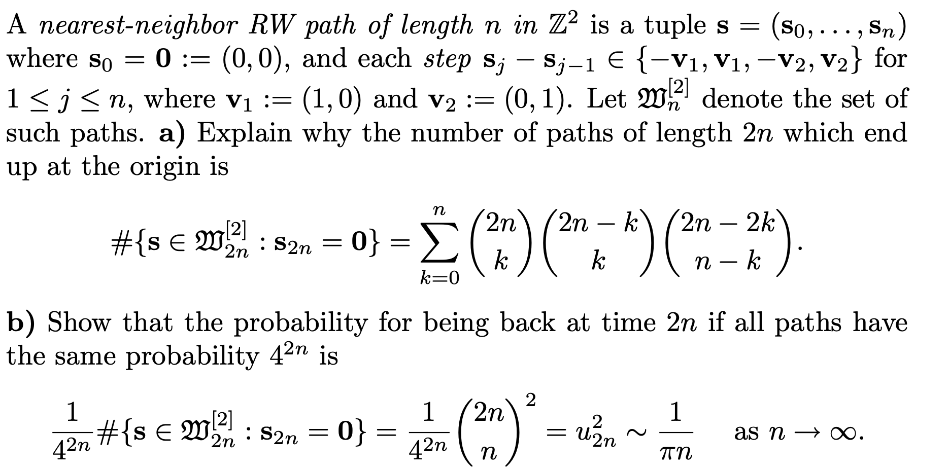Solved A nearest-neighbor RW path of length n in Z2 is a | Chegg.com