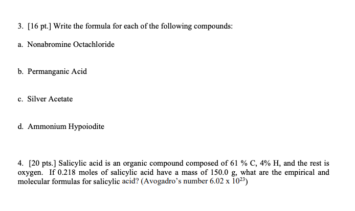 Solved 3. [16 pt.] Write the formula for each of the | Chegg.com