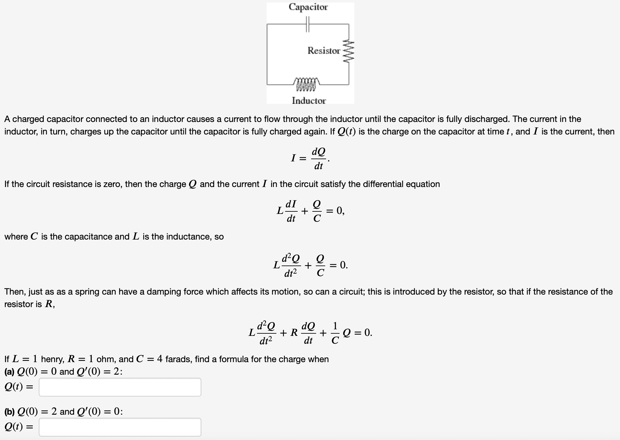 Solved A charged capacitor connected to an inductor causes a | Chegg.com