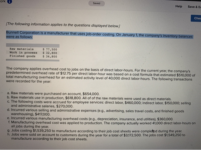 Solved ork Saved Help Save & Ex Chec [The following | Chegg.com