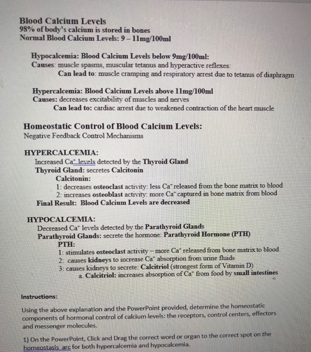 Solved Blood Calcium Levels 9S% of body's calcium is stored | Chegg.com