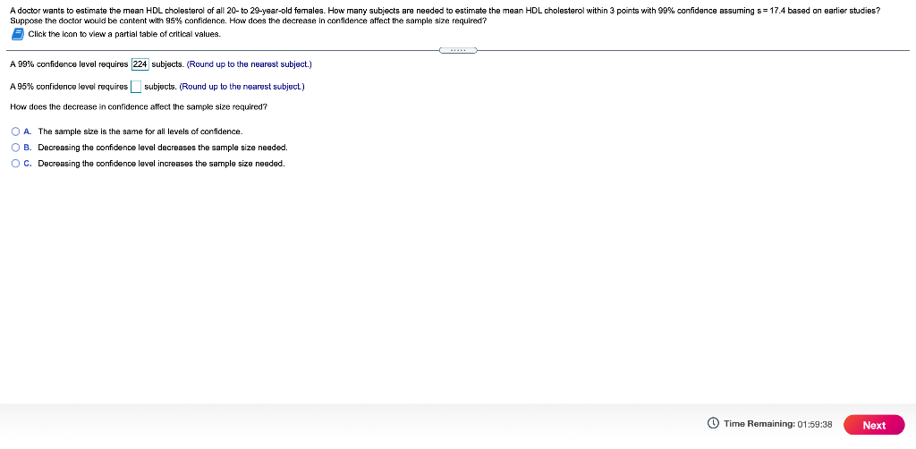 Solved A doctor wants to estimate the mean HDL cholesterol | Chegg.com