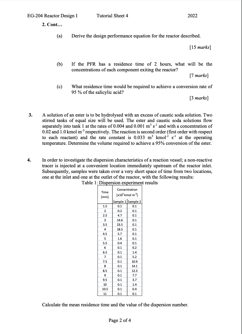 Solved EG-204 Reactor Design I Tutorial Sheet 4 2022 1. (a) | Chegg.com