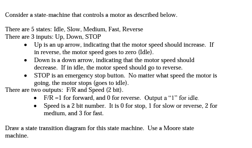 Solved Consider a state-machine that controls a motor as | Chegg.com