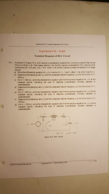 Solved Experiment t10 Prelab Transient Response of RLC | Chegg.com