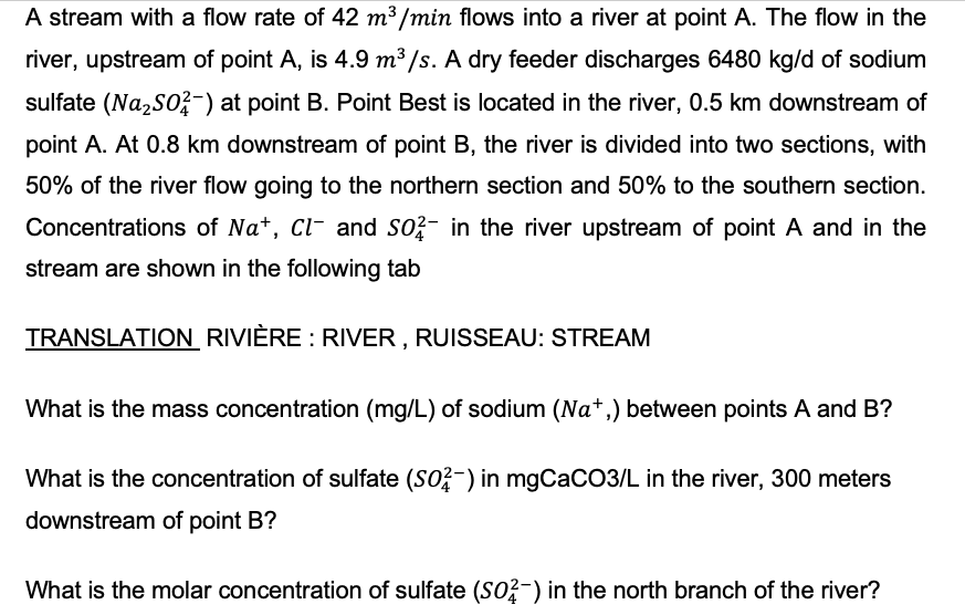 Solved A stream with a flow rate of 42 m3/min flows into a | Chegg.com
