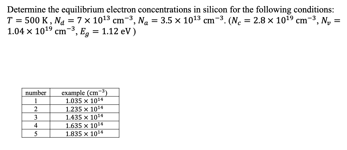 Solved Determine the equilibrium electron concentrations in | Chegg.com