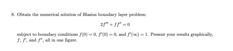 Solved 8. Obtain the numerical solution of Blasius boundary | Chegg.com