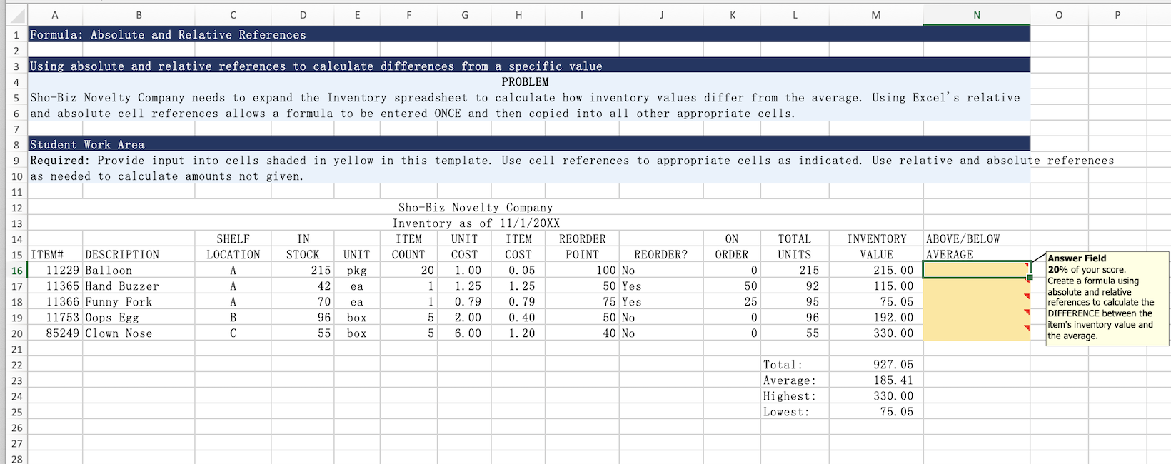 Solved Excel | Chegg.com