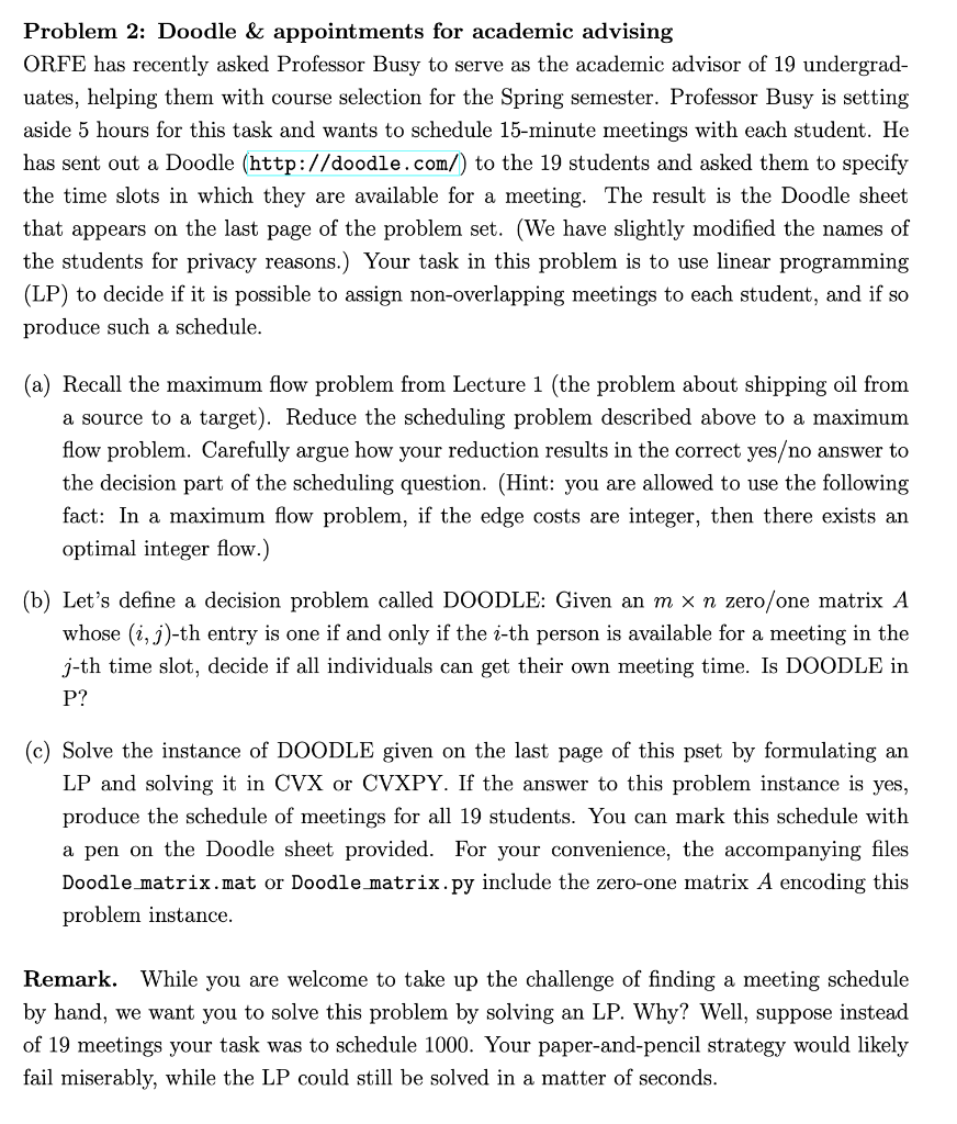 Problem 2: Doodle \& appointments for academic | Chegg.com
