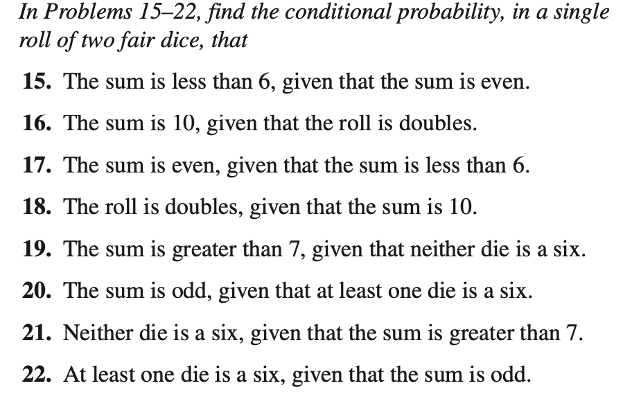 Solved In Problems 15-22, find the conditional probability, | Chegg.com