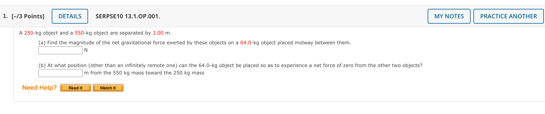 Solved A 250-kg object and a 550-kg object are separated by | Chegg.com