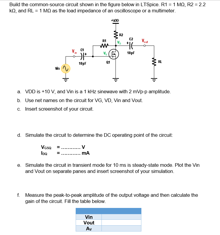 Solved Build the common-source circuit shown in the figure | Chegg.com