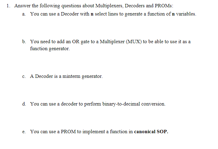 Solved 1. Answer the following questions about Multiplexers, | Chegg.com