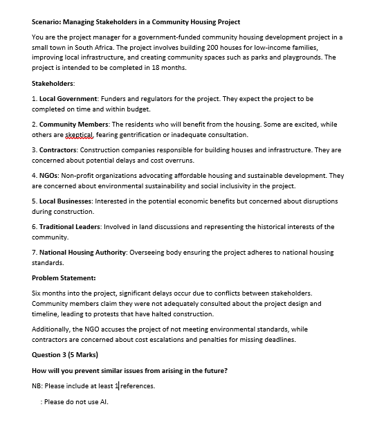 Solved Scenario: Managing Stakeholders in a Community | Chegg.com