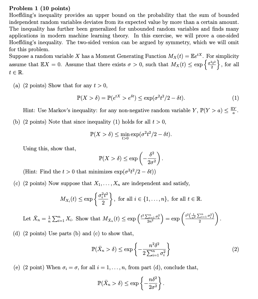 Solved Problem 1 (10 points) Hoeffding's inequality provides | Chegg.com