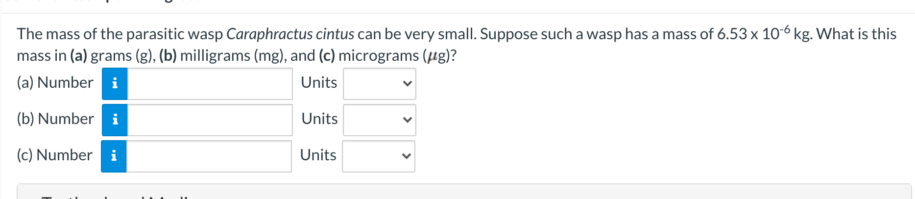 Solved The mass of the parasitic wasp Caraphractus cintus | Chegg.com