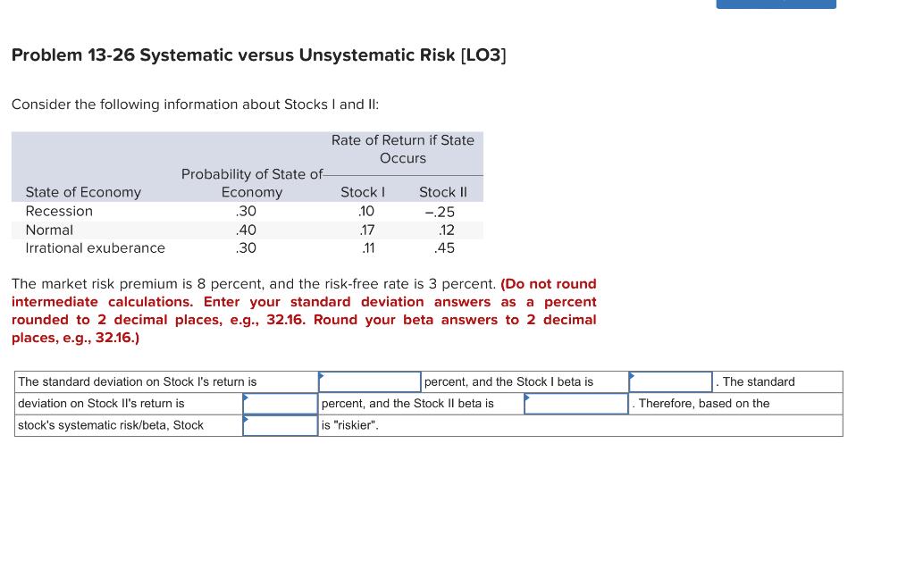 Solved Problem 13-26 Systematic versus Unsystematic Risk | Chegg.com