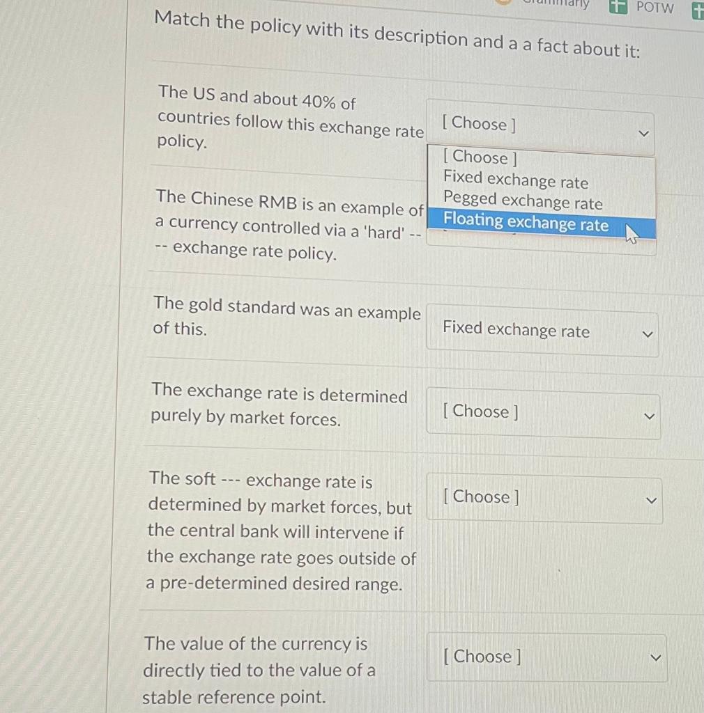 Solved Match the policy with its description and a a fact | Chegg.com