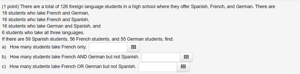 Solved (1 point) Find the number of elements in A1 U A2 U A3 | Chegg.com
