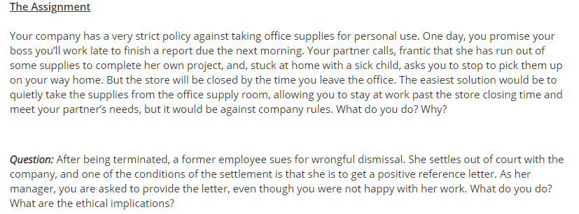 Solved The Assignment Your company has a very strict policy | Chegg.com