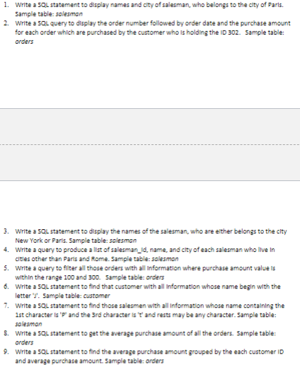 Solved 1. Write a SOL statement to display names and city of | Chegg.com