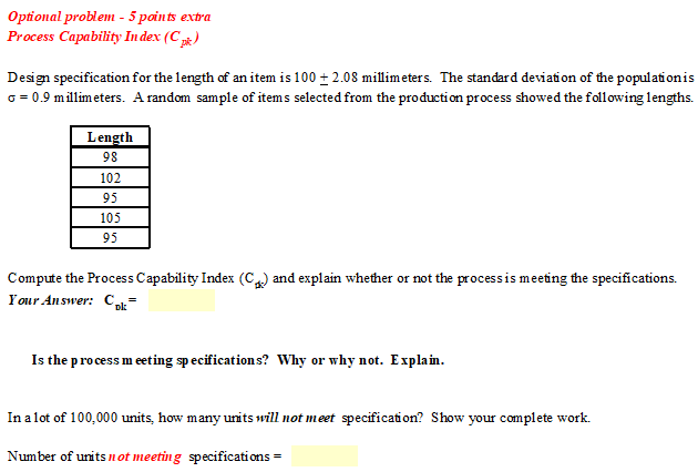 Solved Optional problem - 5 points extra Process Capability | Chegg.com