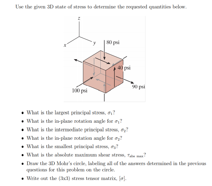 Solved Use the given 3D state of stress to determine the | Chegg.com