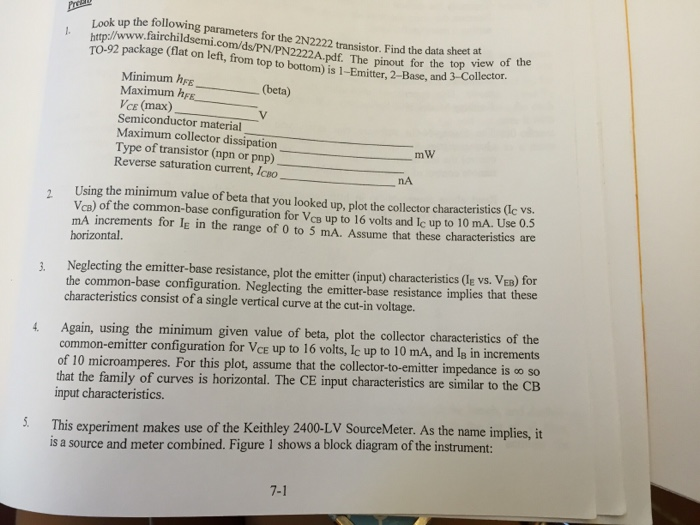 Look up the following parameters for the 2N2222 | Chegg.com
