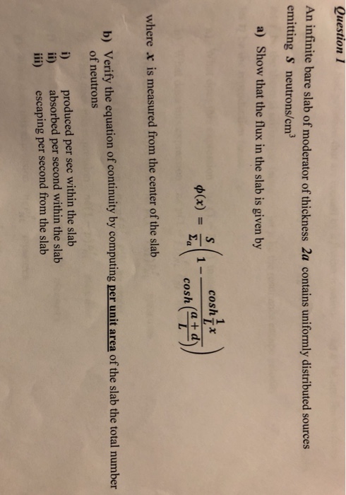 Solved Question I An infinite bare slab of moderator of | Chegg.com