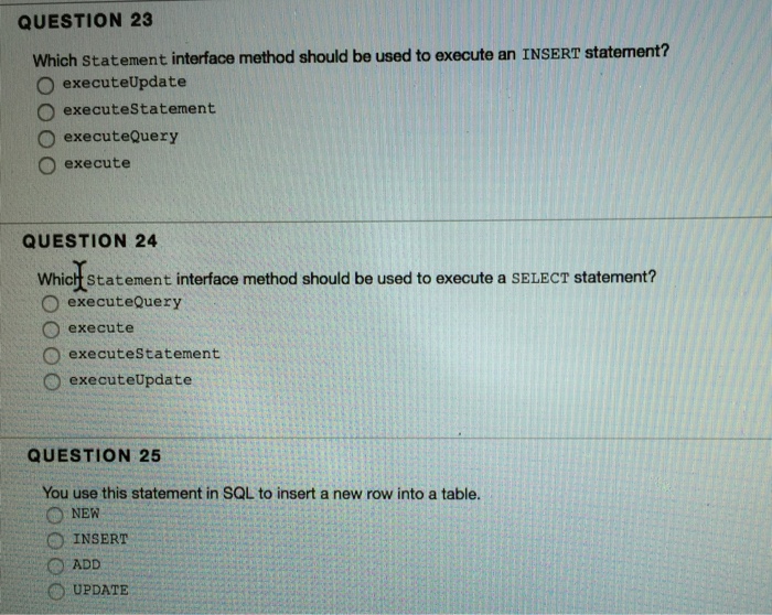 Solved Which Statement interface method should be used to | Chegg.com
