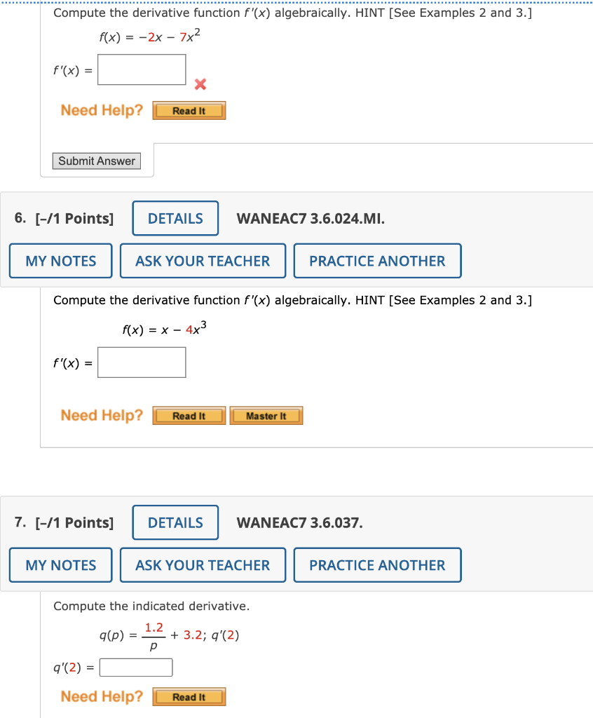 Solved Compute the derivative function f'(x) algebraically. | Chegg.com