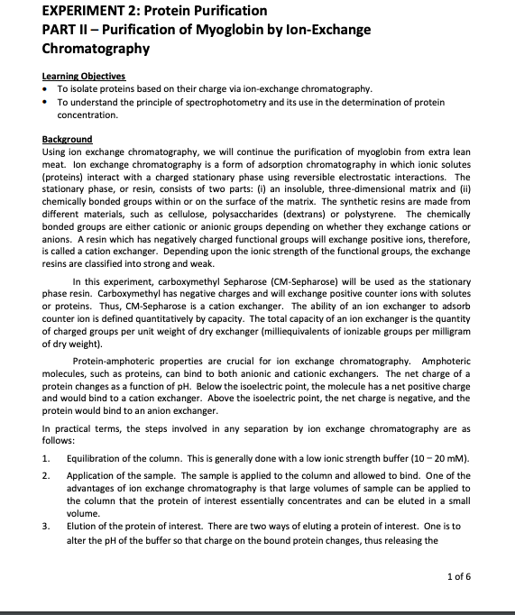 Solved EXPERIMENT 2: Protein Purification PART II - | Chegg.com
