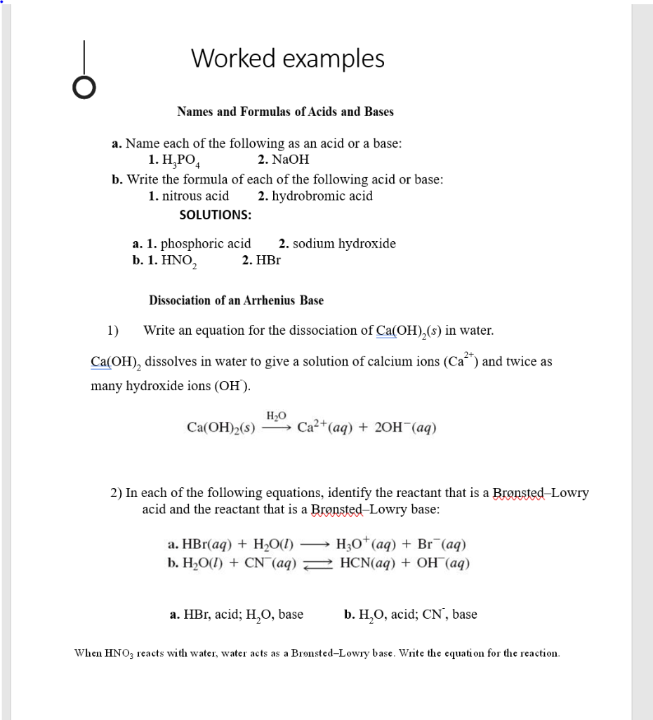Solved Worked examples Names and Formulas of Acids and Bases | Chegg.com