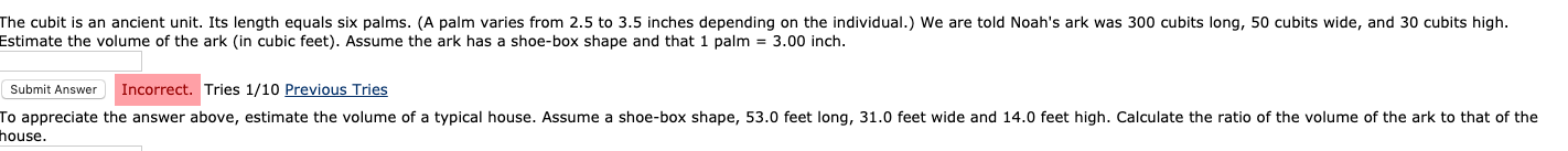 Solved The cubit is an ancient unit. Its length equals six | Chegg.com