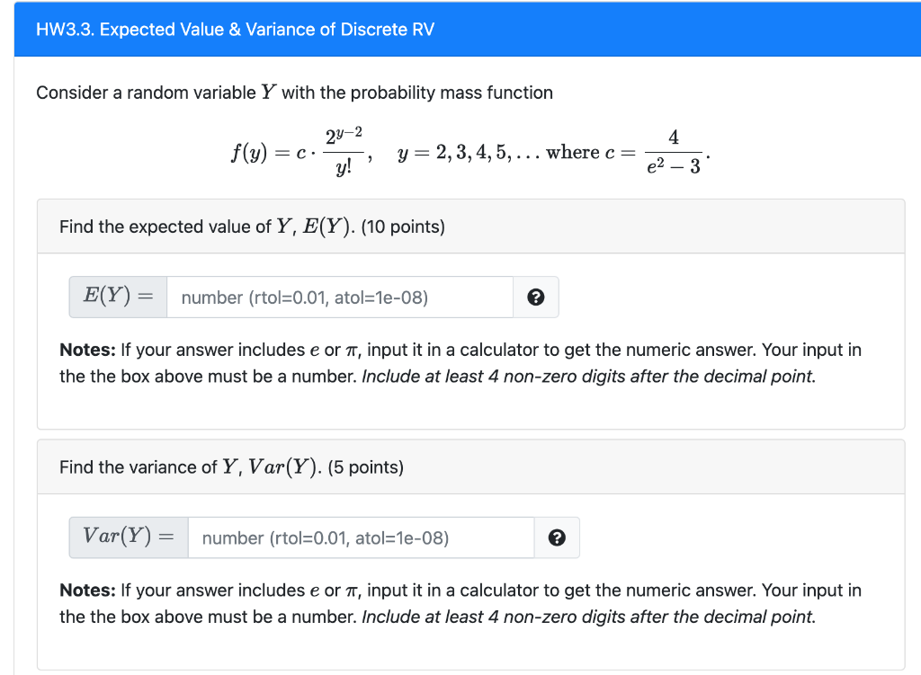 Solved HW3.3. Expected Value & Variance of Discrete RV | Chegg.com