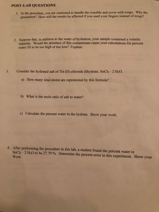 Solved POST-LAB QUESTIONS 1. In the procedure, you are | Chegg.com