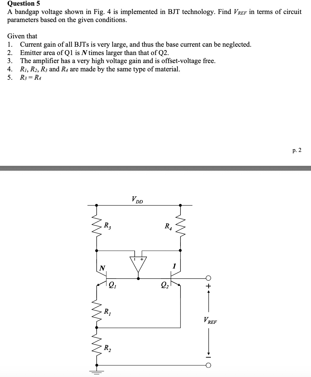 Solved Question 5 A Bandgap Voltage Shown In Fig 4 Is 