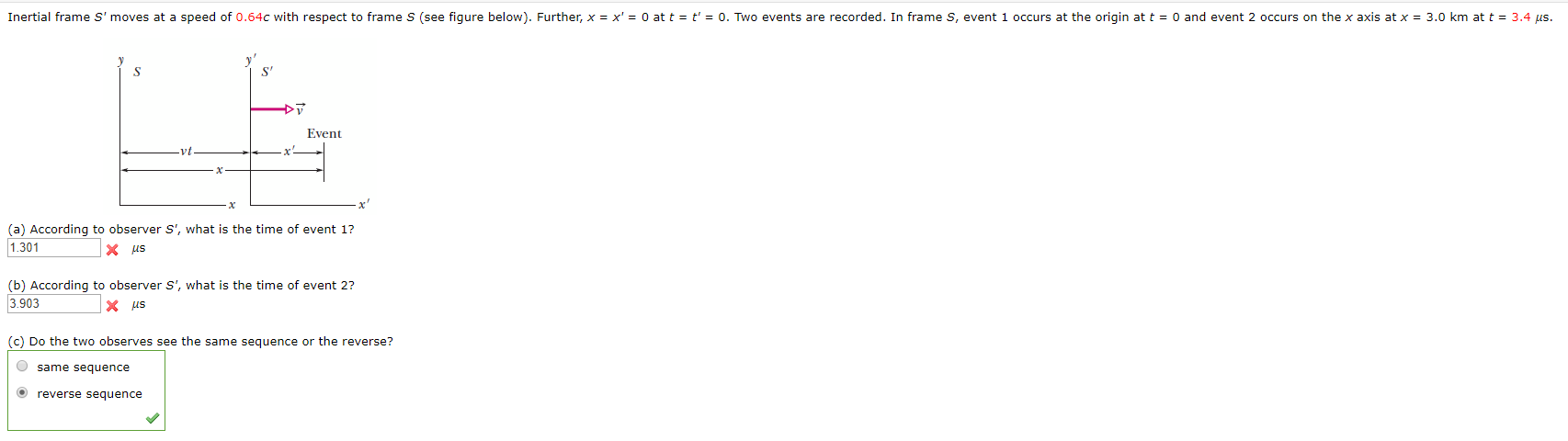 Solved Inertial frame S' moves at a speed of 0.64c with | Chegg.com