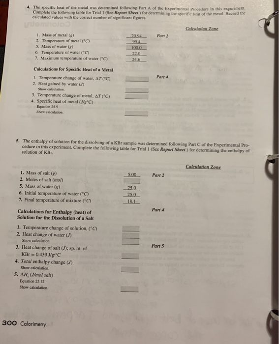 Solved 2. Experimental Procedure, Parts A.4, 5. a. When a | Chegg.com