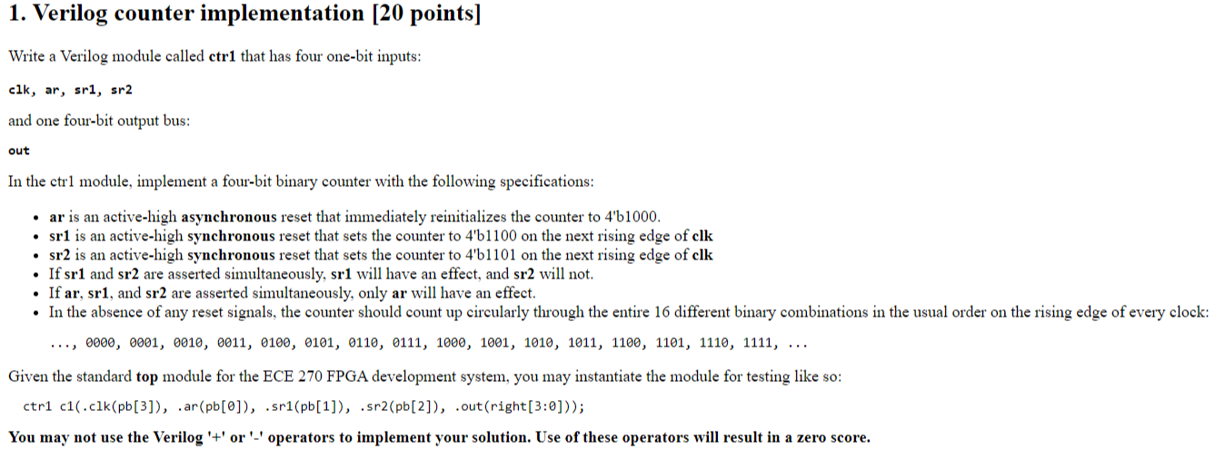 Solved 1 Verilog Counter Implementation 20 Points Write A 9482