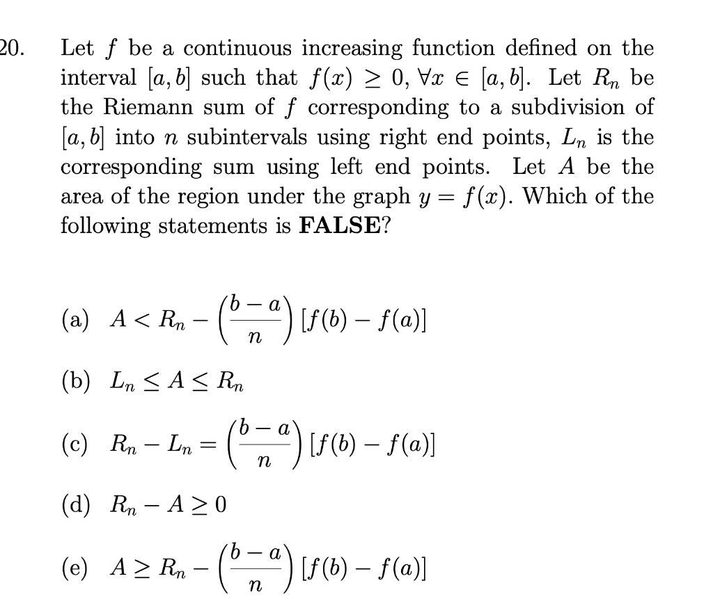 Solved 20. Let f be a continuous increasing function defined | Chegg.com