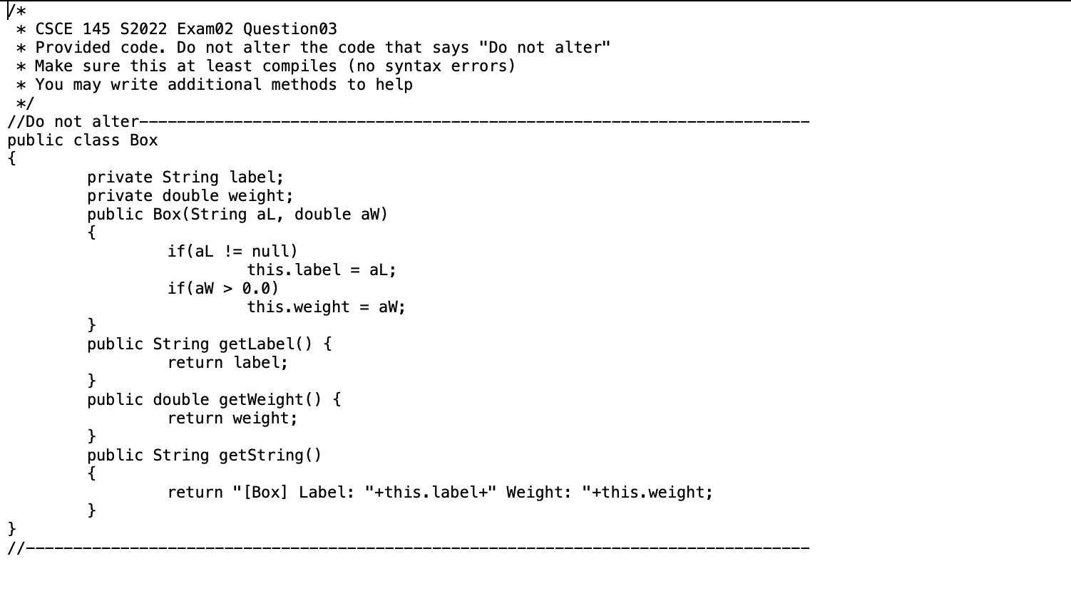 Solved * CSCE 145 S2022 Examo2 Question03 * Provided | Chegg.com