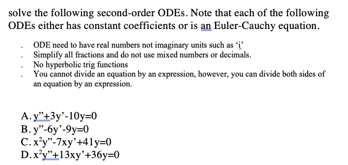 Solved solve the following second-order ODEs. Note that each | Chegg.com