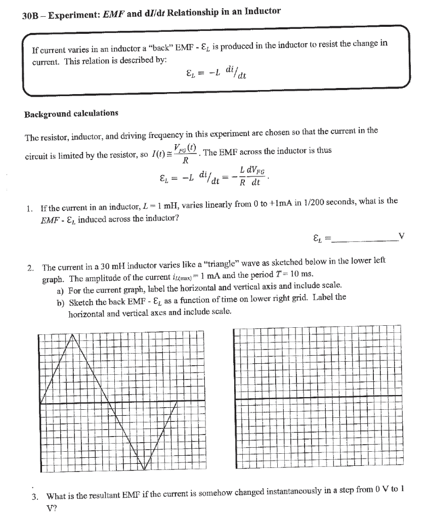 Solved 30B - Experiment: EMF and di/dt Relationship in an | Chegg.com