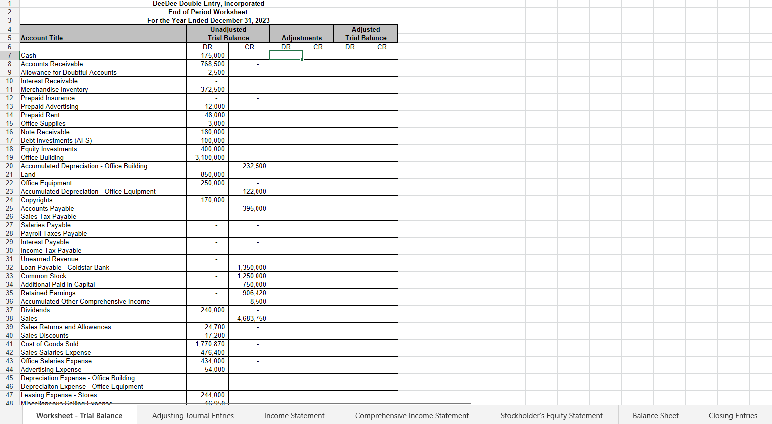 DeeDee Double Entry, Incorporated creates accounting | Chegg.com