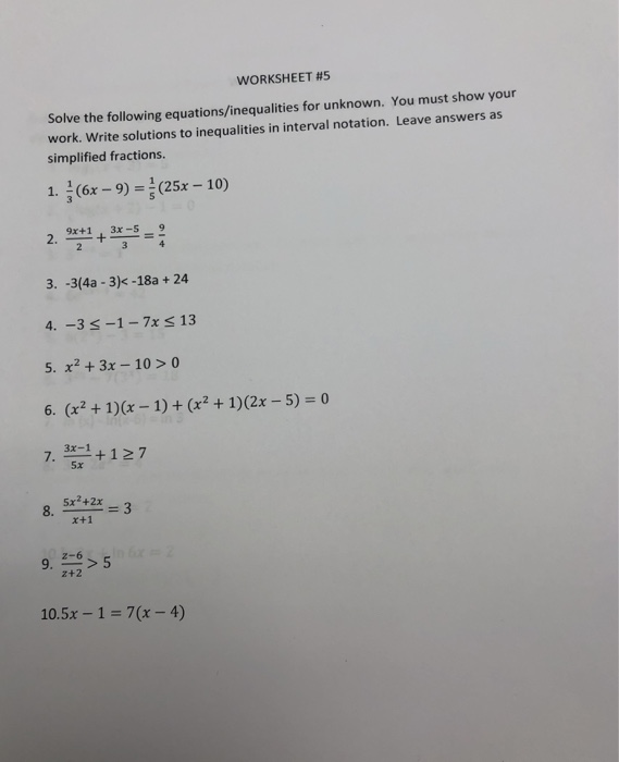 Solved WORKSHEET #5 Solve the following | Chegg.com